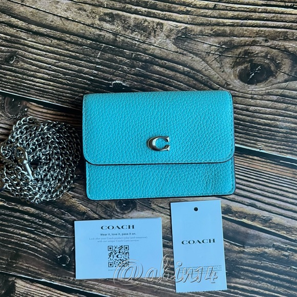 Coach | Accessories | Nwt Coach Half Flap Leather Card Case With Chain ...